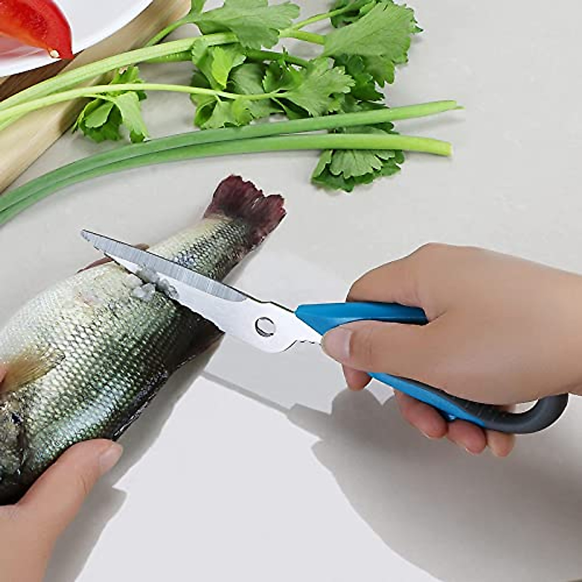 Kitchen Scissors, Heavy Duty Stainless Steel Kitchen Shears, Premium Ultra Sharp Utility Multifunctional Kitchen Scissors for Poultry, Chicken, Meat, Food, Vegetables, Seafood, BBQ (Blue)