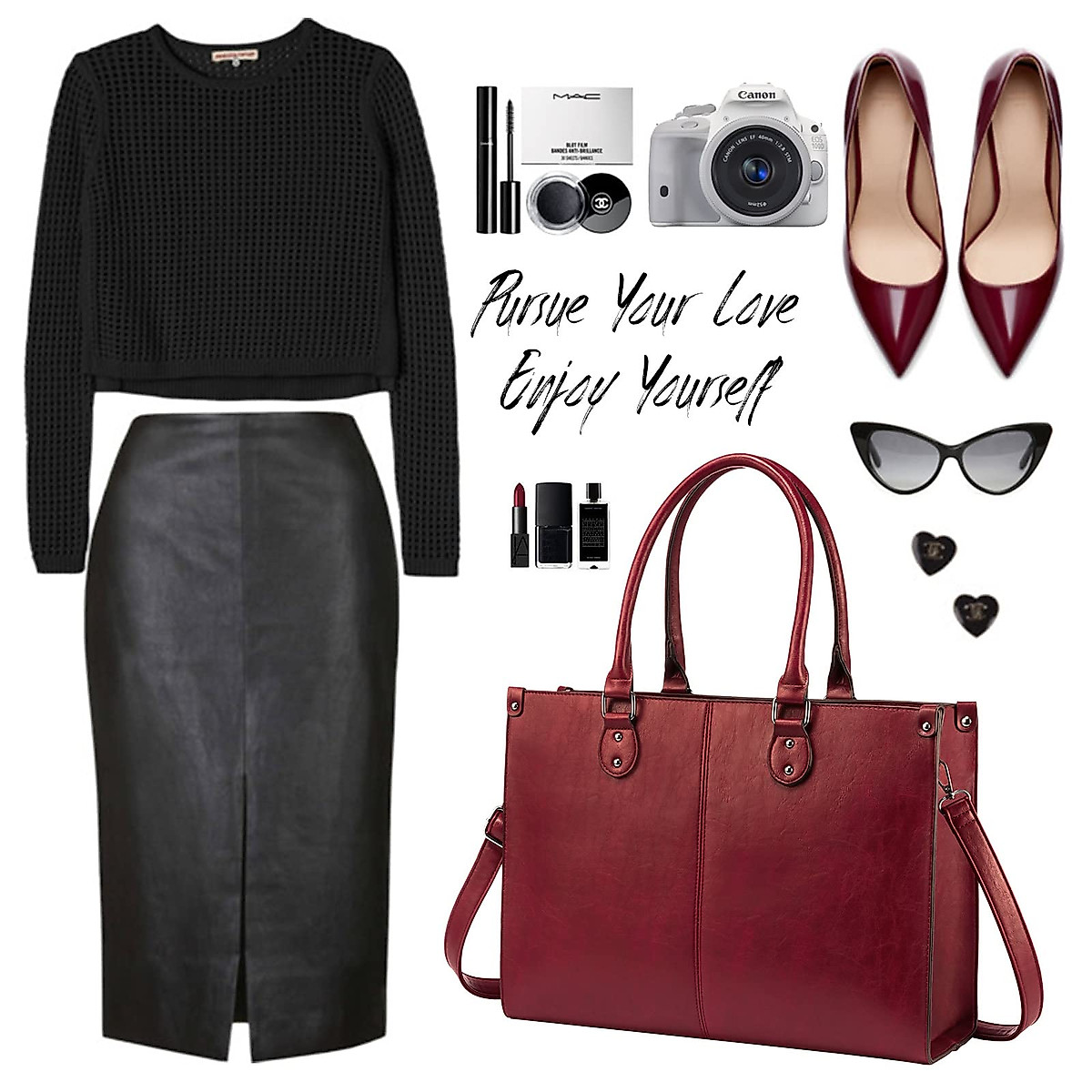 LOVEVOOK Vintage Leather Laptop Tote, 15.6 Inch Work Bag for Women, Large Capacity Business Handbag with 2PCs