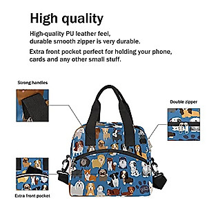 Insulated Lunch Bag Cute Animal Dogs Puppy Lunch Box for Women Girls Reusable Leakproof Meal Prep Lunch Bag Cooler Tote Bag with Removable Adjustable Shoulder Strap for Adult Travel Picnic Work School