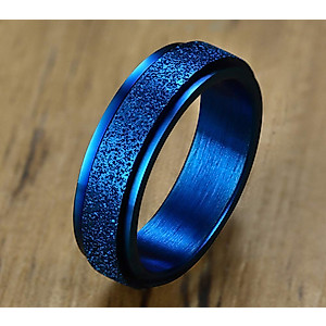 MZZJ Her Weirdo & His Crazy Couple Matching Ring Punk Stainless Steel Celtic Dragon Pattern Rings & Blue Sandblasting Spinner Fidget Ring Set for Wedding