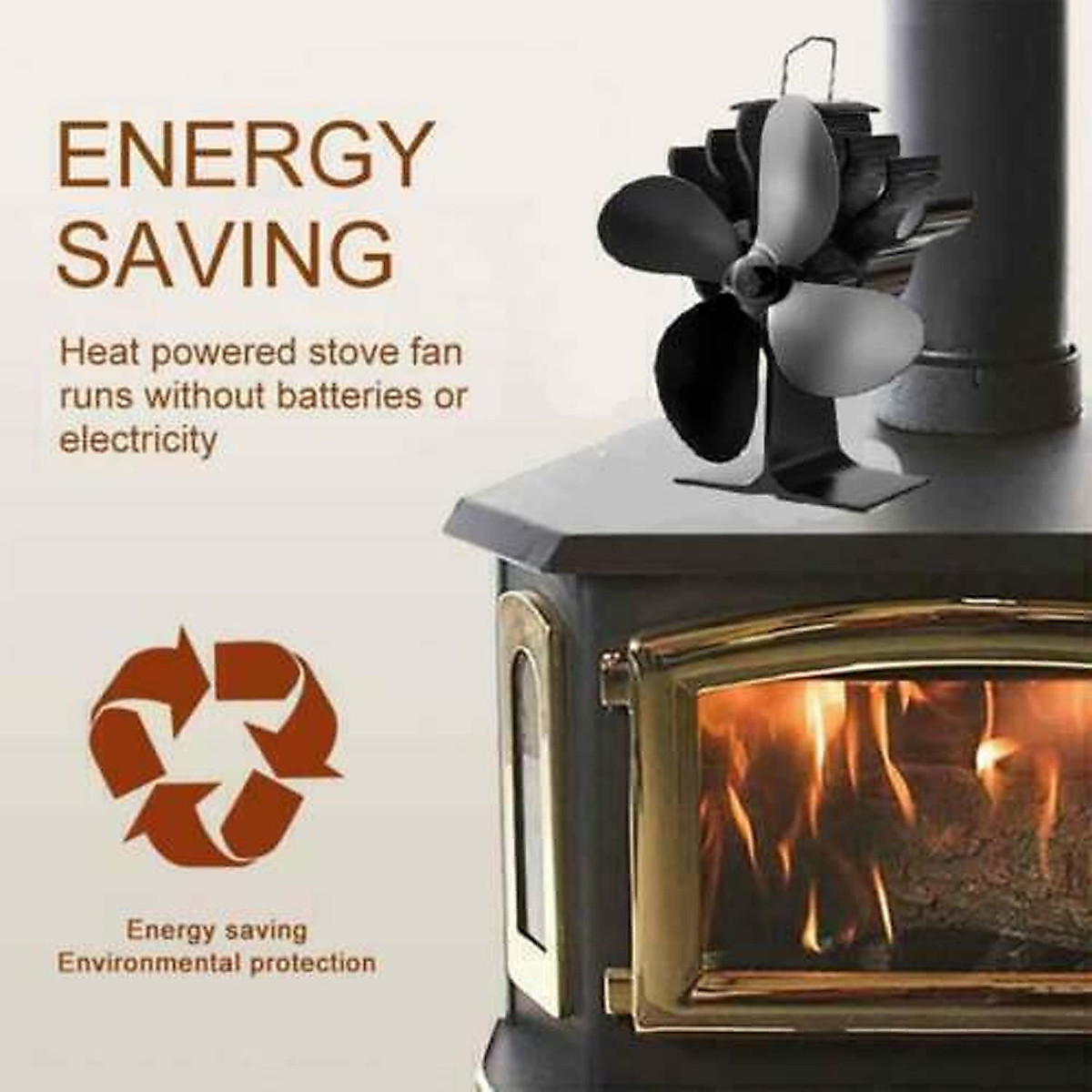 MONKKIGO 4 Blades Heat Powered Stove Fan Wood Burning Stove Fireplace Fan for Heated Air Eco Stove Fan Wood Log Burner Fireplace Silent Operation