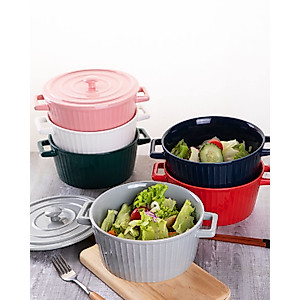 WHJY White Colorful Ceramic Casserole Dish with Lid，1 Quart Ceramic Casserole Pan for Bakeware Oven