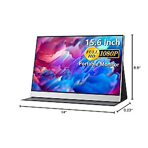 cocopar Portable Travel Monitor 15.6 Inch 1080P FHD USB-C Portable Screen with Dual USB-C HDMI Portable Monitor for Laptop PC Mac Surface Xbox PS5, with Cover VESA Mountable