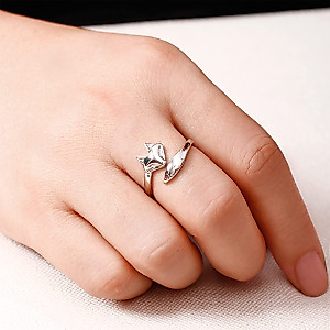 Jewever S925 Sterling Silver Women Fox Tail Open Rings Fine Jewelry Inlaid Red Cubic Zirconia Gift