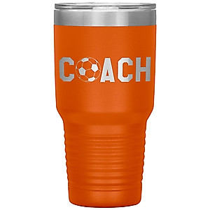JFWcreations Soccer Coach Tumbler - 30oz Insulated Engraved Stainless Steel Cup Gift Orange