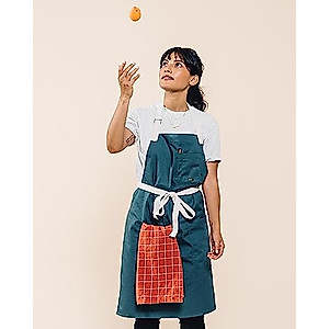 Caldo Daily Cotton Kitchen Apron for Cooking- Mens and Womens Professional Chef or Server Bib Apron - Adjustable Straps with Pockets and Towel Loop (Spruce)