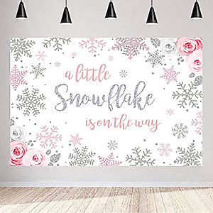 Aperturee 5x3ft Christmas Snowflake Photo Backdrop a Little Snowflake is on The Way Floral Photography Backgrounds Baby Shower Birthday Children Party Decoration Photo Booth Studio Props