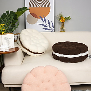 GOUTO Plush Throw Pillow Round Sandwich Pillow Cushion Thick Floor Seating Chair Cushions 18" Black Lambs Wool Decor for Living Room