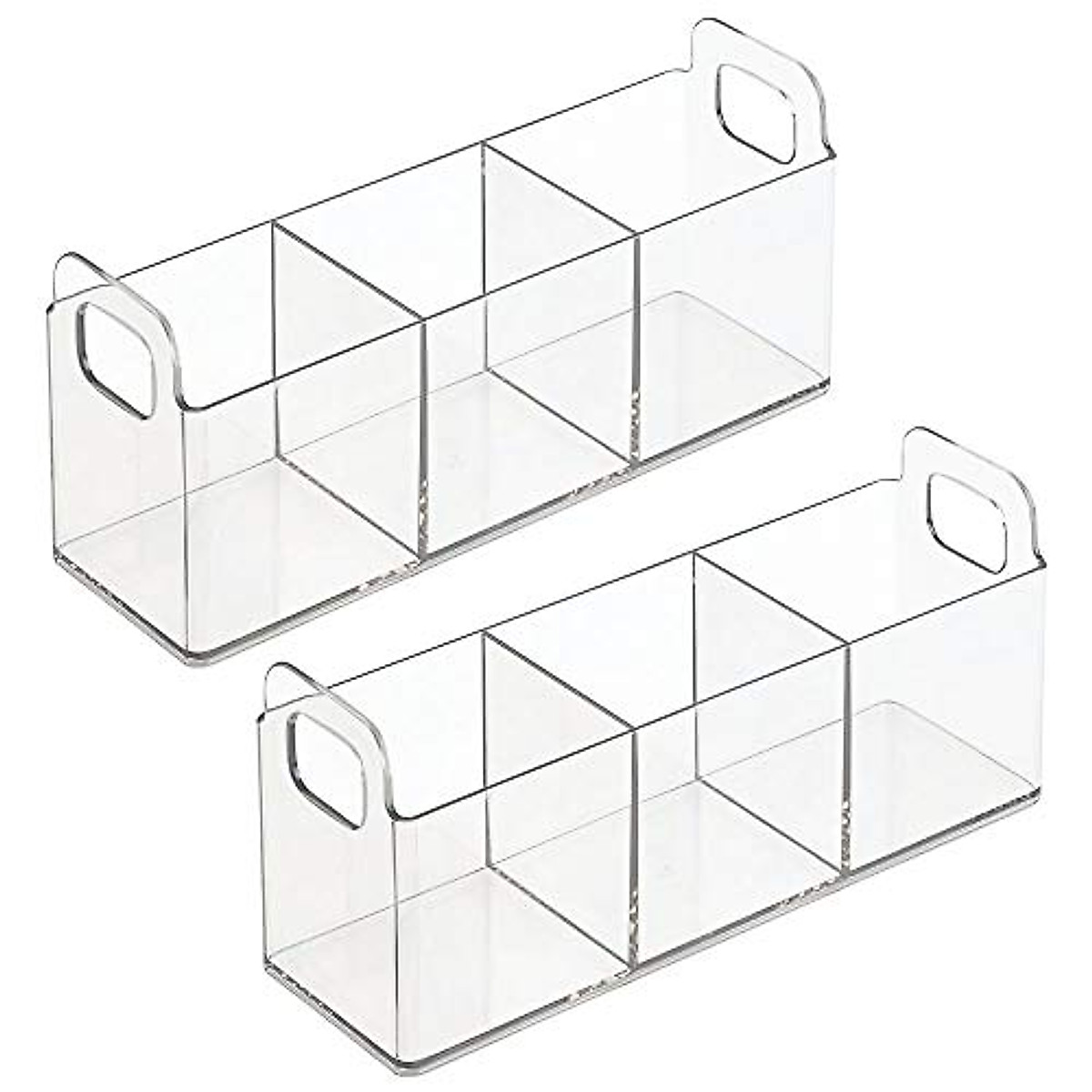 mDesign Plastic 3-Compartment Bathroom Organizer Storage Bin - Divided Makeup Caddy and Hair/Beauty Product Holder Tray - Perfect for Vanity, Counter, and Cabinet - Lumiere Collection, 2 Pack, Clear