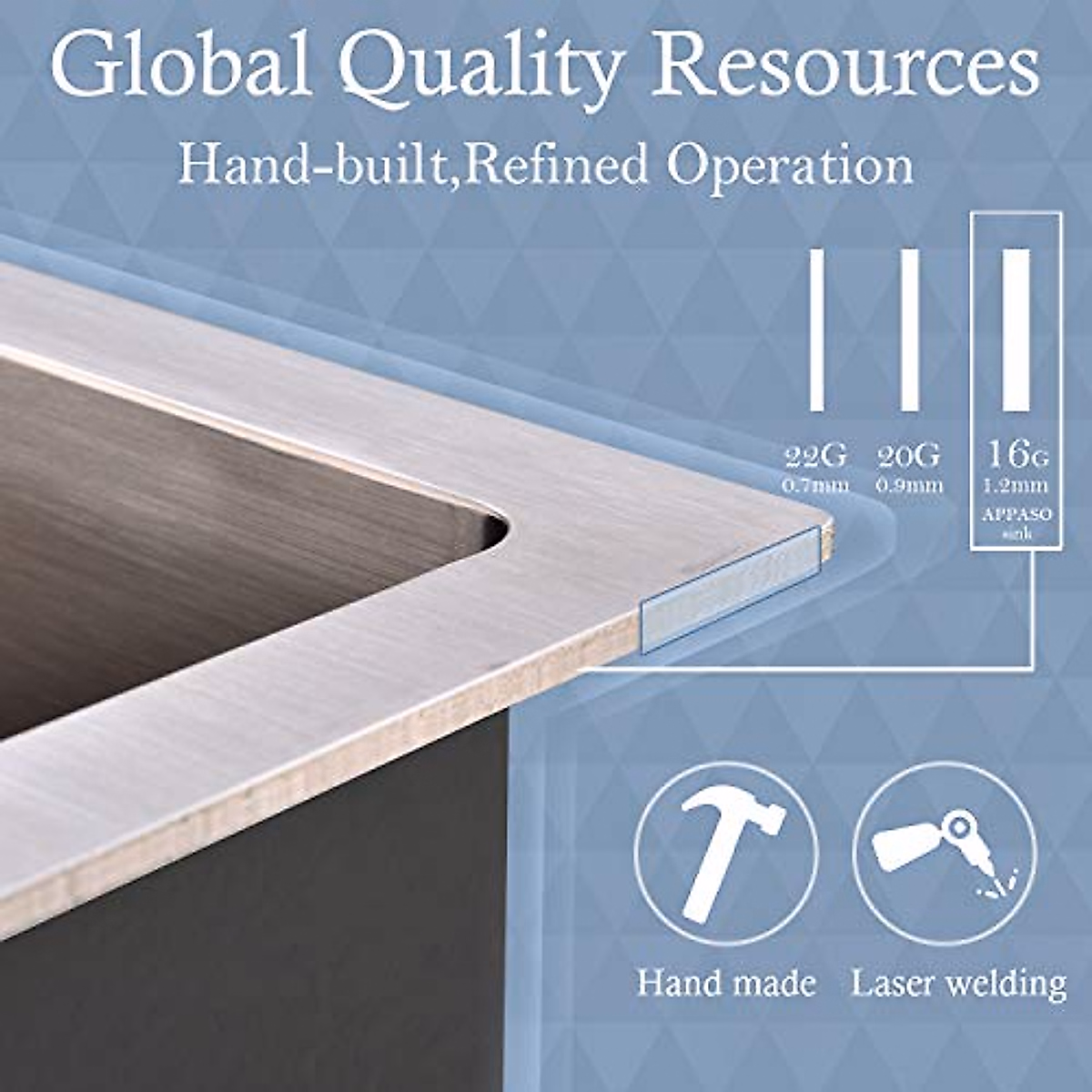 APPASO 32-Inch Single Bowl Kitchen Sink Undermount, 16-Gauge Stainless Steel 10-Inch Deep Commercial Handmade Large Drop-in Kitchen Sink, Undermount Kitchen SInk 32 inch, HS3219