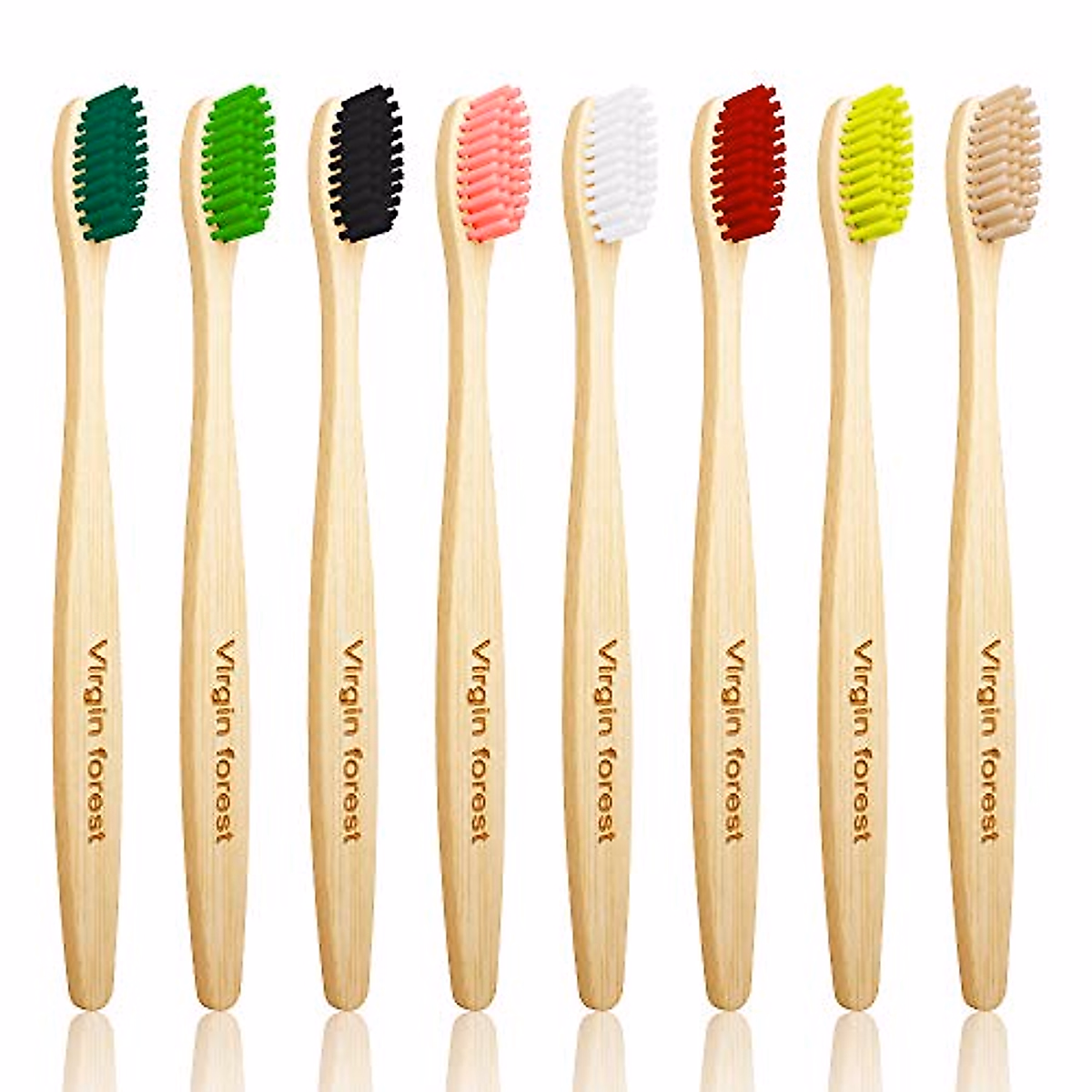 Virgin Forest Bamboo Toothbrush, Biodegradable Toothbrush, Eco Friendly Natural Wooden Toothbrushes, Vegan Organic Bamboo Charcoal Tooth Brush for Sensitive Gums Medium Bristle Set of 8 Color