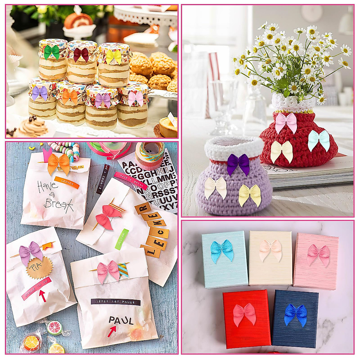 JUNEBRUSHS Multicolor Bows, 180Pcs Mini Satin Ribbon Bows Ribbon Small Tiny Bows for DIY Craft Sewing Scrapbooking