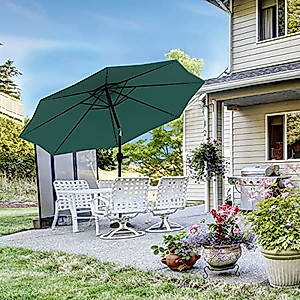 Pure Garden LED Patio Shade – 10 Ft Outdoor Umbrella with Steel Ribs, Solar Powered Lights, and Push Button Tilt - Backyard Canopy (Hunter Green)