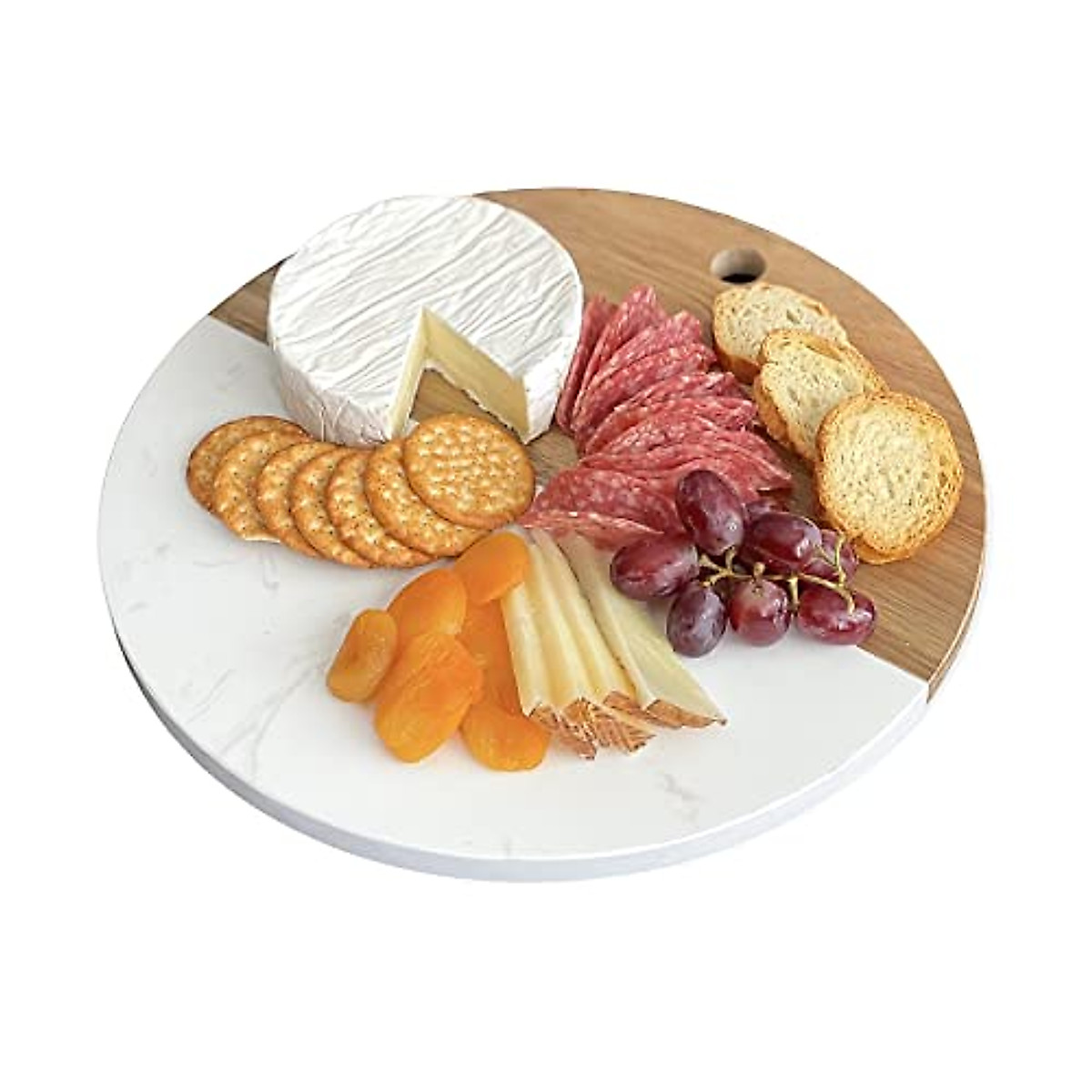 The Happy Hippo 12" Round Cutting Board Wood and Marble, Decorative Charcuterie Board Cheese Server, Perfect Christmas or House Warming Gift