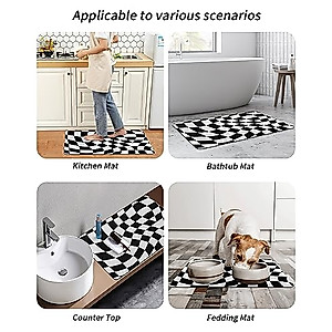 Black White Bath Mat for Tub,Non Slip Bathroom Floor Runner Rug Quick Dry & Absorbent Diatomaceous Earth Kitchen Room Shower Sink Washable Doormat,Geometry Checkered Flag Modern Abstract Dizz 16"x24"