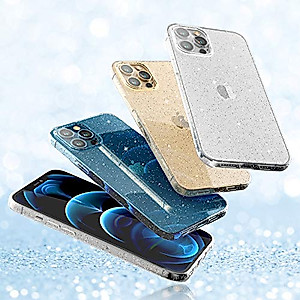 ABenkle Compatible with iPhone 12 and 12 Pro Case, Slim Fit Hybrid Glitter Bling Sparkly Case for Women Shockproof Protective Flexible Bumper Cover for iPhone 12/12 Pro 6.1-Inch 2020, Clear Glitter