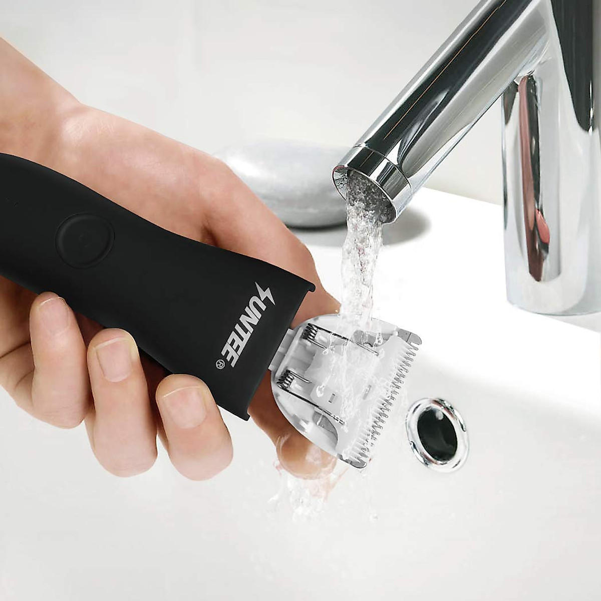 Adhope Body Hair Trimmer and Shaver for Men - Body Groomer for Groin&Ball w/Lighting - Pubic Hair Trimmer Replaceable Ceramic Blade Heads - Ergonomic Electric Razor IPX7 Waterproof Wet/Dry