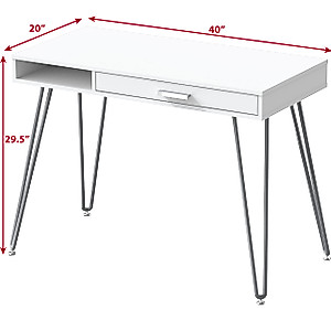 SHW Home Office Computer Hairpin Leg Desk with Drawer, White