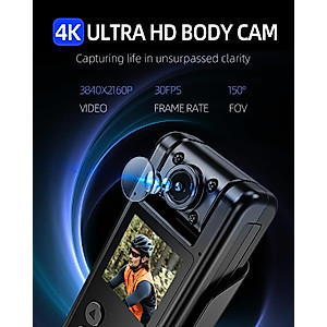 VIDCASTIVE 4K WiFi Body Camera Built-in 64G Record Video Audio, Police Body Worn Cam with 180° Rotatable Lens, Night Vision, 2000mAh Battery for Daily Records, Delivery/Serving Jobs
