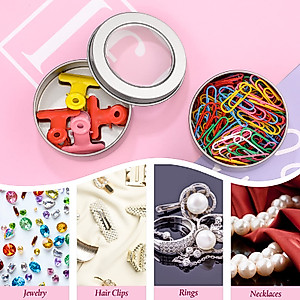 TecUnite 4 oz Metal Tin Cans Round Tin Containers Empty Cans with Clear Top Lid Spice for Kitchen Office Candles Candies and Gifts Holding(48 Pieces)