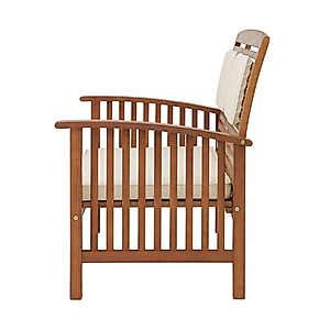 Lyndon Eucalyptus Wood Outdoor 2-Seat Bench with Cream Cushions, Weather-Resistant, Durable, Perfect for Patio and Garden, Coordinating Pieces Available, 48 in. W x 28 in. D x 35 in. H