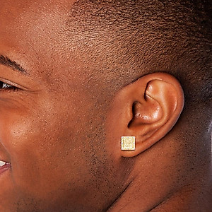 Round Natural White Diamond, Accents Square Shape Nugget Men's Studs Earrings in 10k Solid Yellow Gold (0.05 cttw) Screw Back Earring's gift for men's