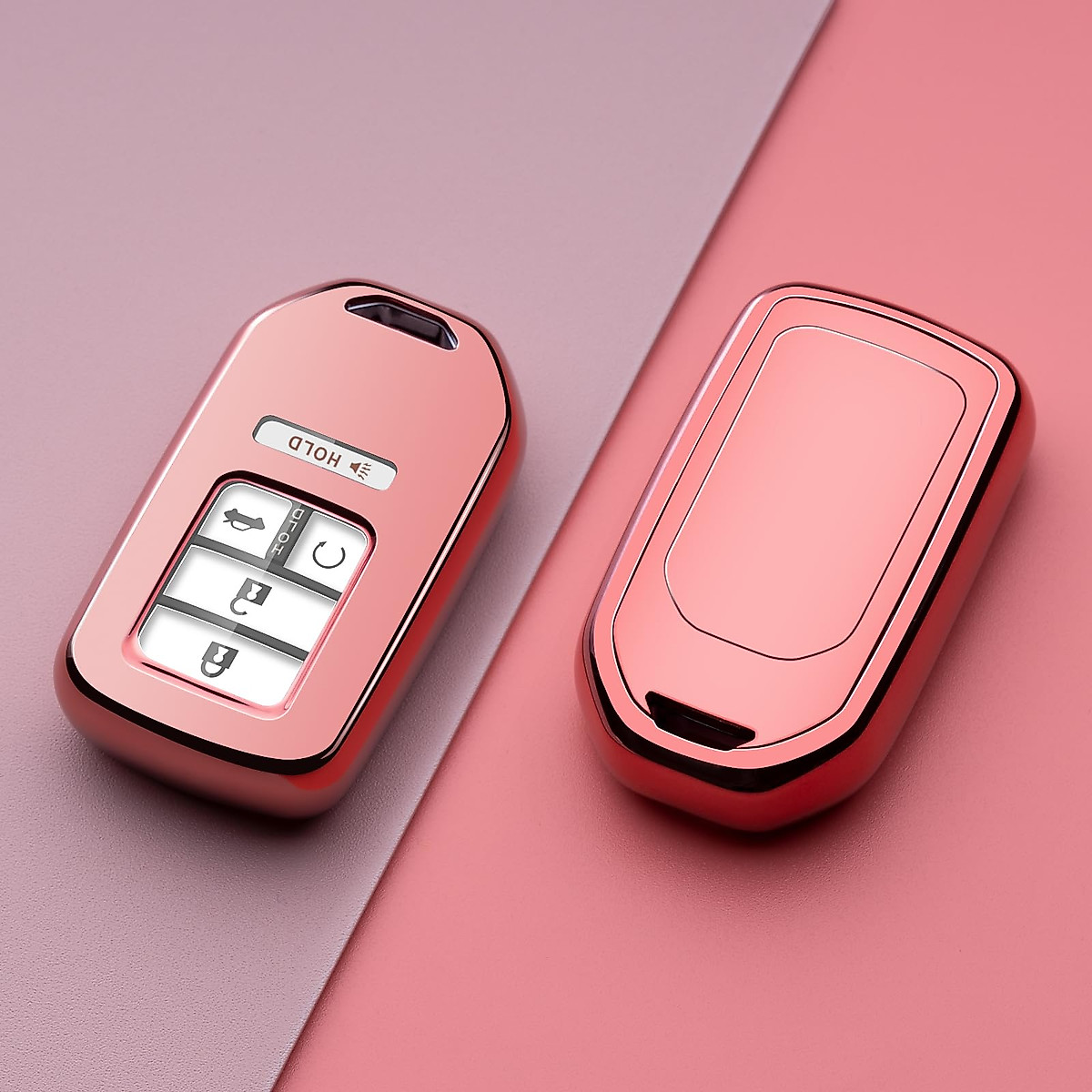 ZSPDACC Compatible with Honda Key Fob Cover Pink TPU Car Key case Holder Key Chain Protector Compatible with Civic Accord Pilot Odyssey CR-V Clarity HR-V Insight Passport Ridgeline Accessories