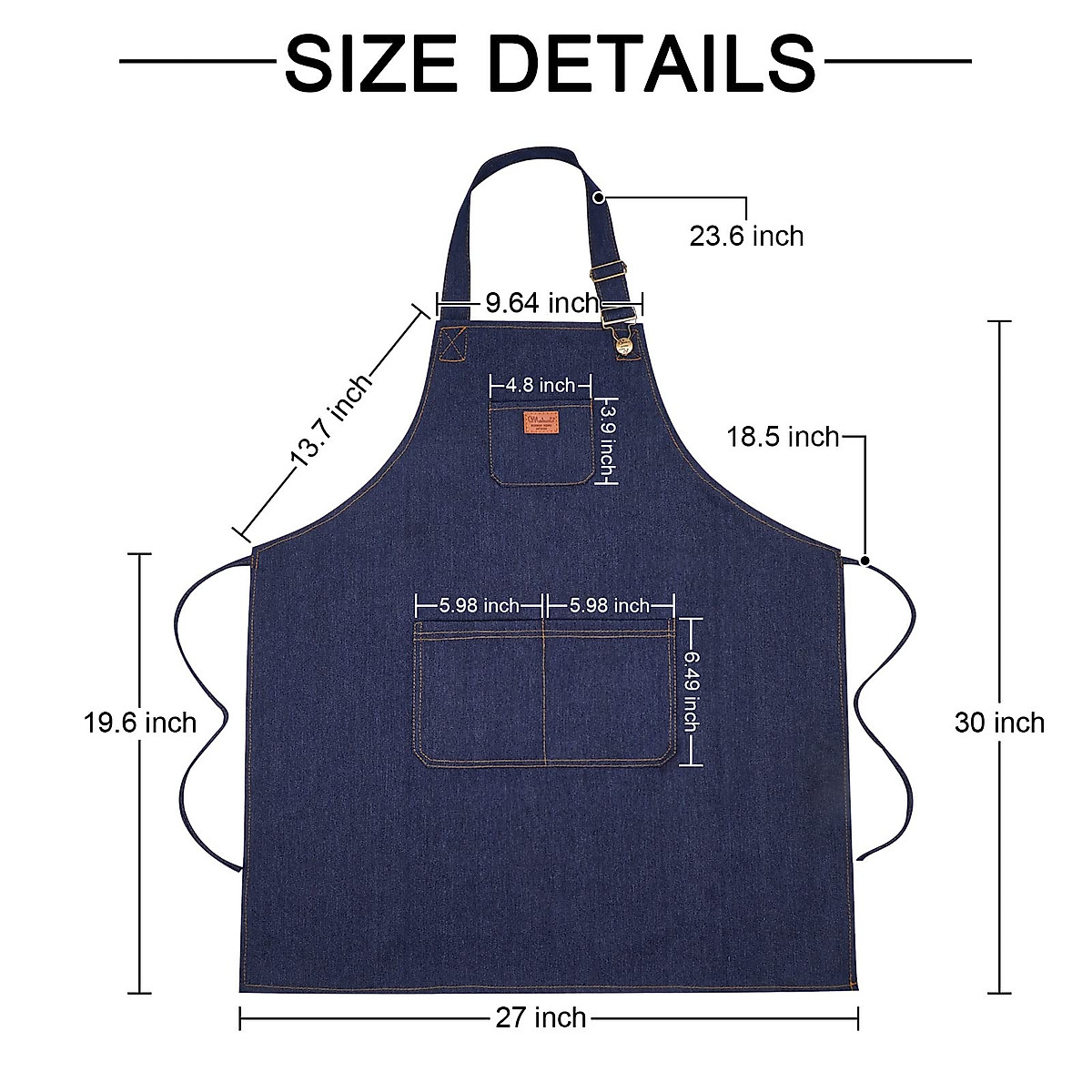 Lazynice Unisex Aldult Jeans Apron For Men, Women Apron Chef Cotton Denim Apron With 3 Pockets Kitchen Cooking Baking Wear, Gardening,Painting, BBQ, Art,DIY,Drawing (Unisex Apron Aldults)