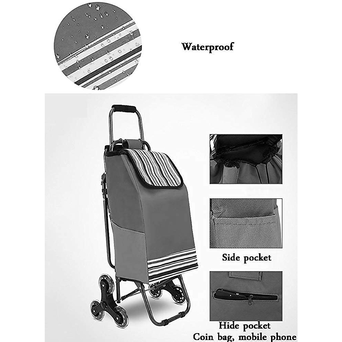 Shopping Trolley on Wheels Multi Function Shopping Cart Climbing Stairs Folding Luggage Cart with Chairs Portable Second Folding Easy Storage Storage Hand Trucks,