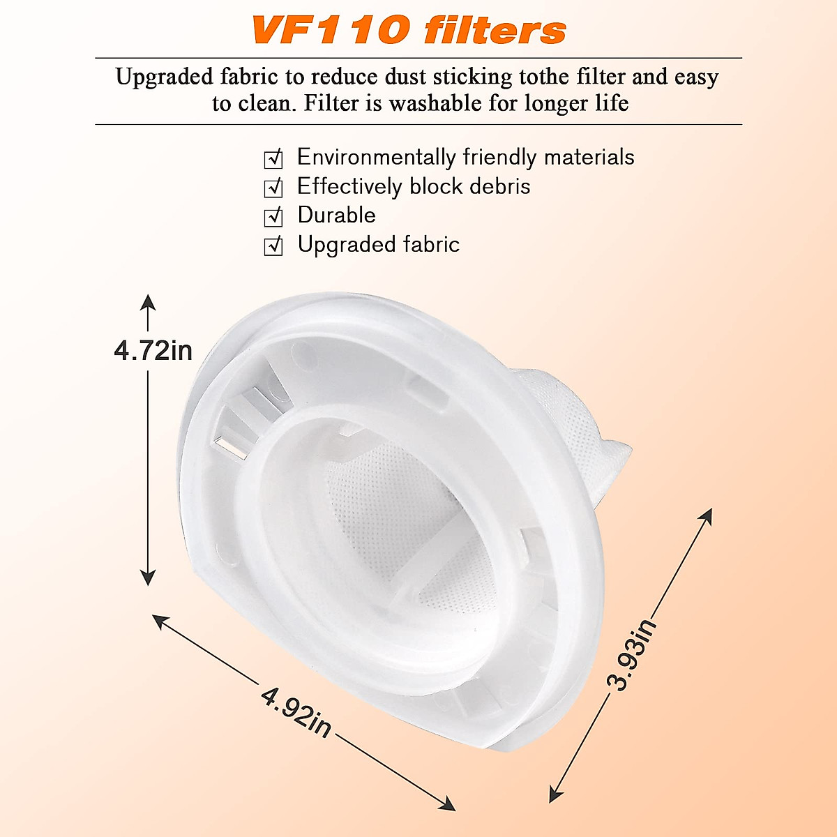 6 Pack VF110 Vacuum Filter-Compatible for Black and Decker Hand Vacuum Filter by Blutoget - Replaces CHV1410L CHV9610 CHV1210 CHV1510 CHV1410L32 HHVI315JO32 HHVI315JO42 HHVI320JR02 90558113-01