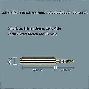 Adhiper Replacement 2.5mm to 3.5mm Stereo Jack Cable Adapter，for Headphone, Tablets, 4 Poles Jack Stereo Adapter for Stereo Audio Jack Adapter Cable，2.5mm to 3.5mm Adapter (2 Pack)