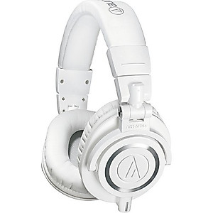 Audio-Technica ATH-M50xWH Monitor Headphones (White) with Headphone Stand and Headphone Extension Cable 10'
