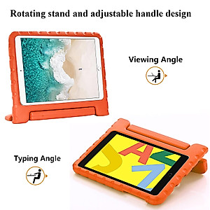 UUcovers Kids Case for iPad 9th/8th/7th Generation 10.2" with Rotating Handle/Stand Lightweight Soft EVA Foam Shockproof Rugged Kickstand Boy Girl Kid Cover for iPad 10.2 Inch 2021/2020/2019, Orange