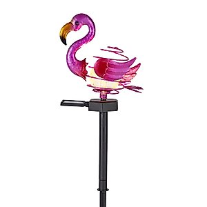 JUYUAN Flamingos Metal Figurine Lights Pink, Outdoor Solar Garden Lights, Pathway Lights Rain Proof Decorative Birds Statues for Garden, Yard, Patio, Landscape, Pathway, House Around (1/Pack)