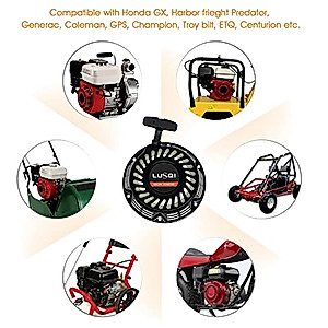 LUSQI Recoil Starter for Honda GX160 GX200 Lawn Mower Engines Motor, Pull Start Assembly for Honda 196cc 212cc 6.5HP 7HP OHV Generator Engine,Black Pull Starter for Honda Parts