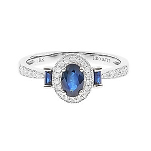 Gin and Grace 10K White Gold Genuine Blue Sapphire Ring with Diamonds for women,Ethically, White Gold gemstone stone, Sapphire