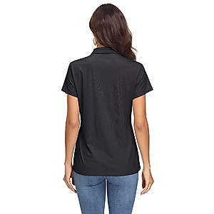 MAGCOMSEN Polo Shirts for Women Quick Dry T Shirts Golf Shirts Pique Short Sleeve Tennis Shirts Athletic Shirt Hiking Shirts Black S