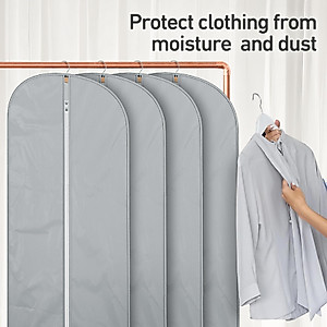 Shenehsmp 10 Pack Dress Bags for Gowns Long, 65'' Garment Bags for Hanging Clothes, Dress Garment Bag, Clear Foldable Long Dress Bag for Closet Storage and Travel, Gray