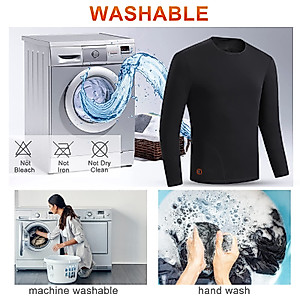 Heated Thermal Tops for Men Women Electric Heating Thermal Shirt Long Sleeves Underwear Fleece Lined for Cold Weather (Men, Black, 3XL)