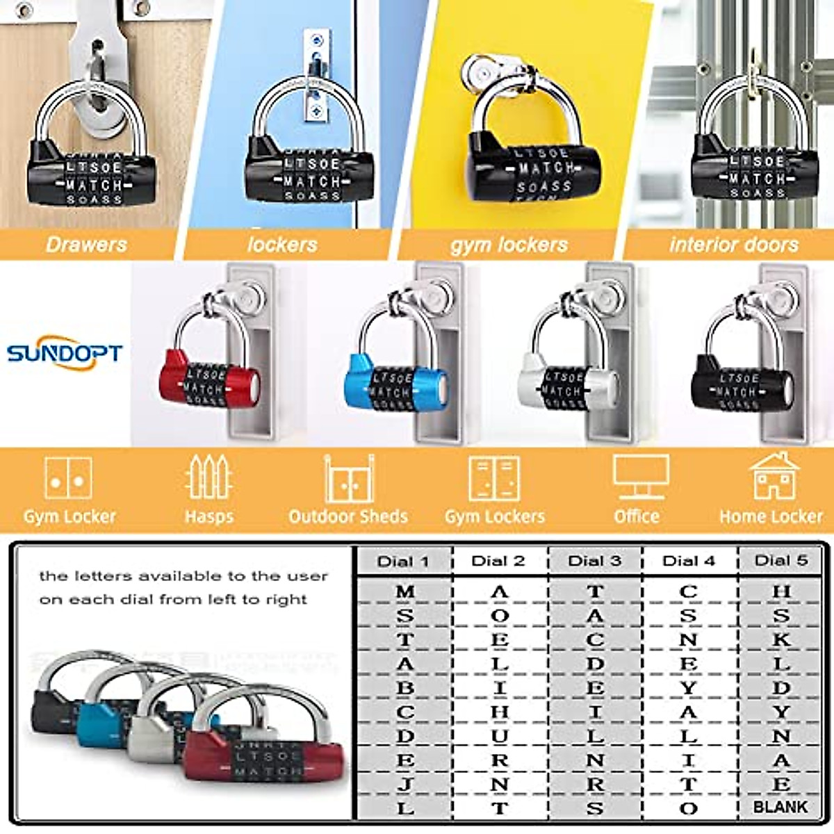 Gym Locker Lock,5 Letter Word Lock,5 Digit Combination Lock,Safety Padlock for School Gym Locker,Sports Locker,Fence,Toolbox,Case,Hasp Storage (Black)