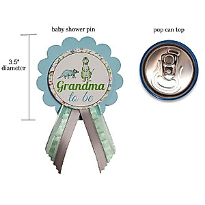 Dinosaur Baby Shower Pins for Mommy Daddy Grandma Jungle Family to wear, It's a Boy Baby Sprinkle (GRANDMA)