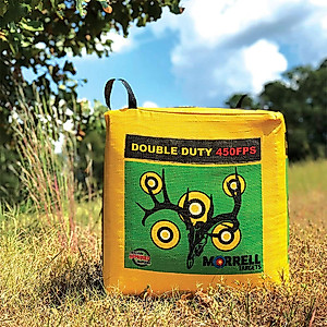 Morrell Double Duty 450 FPS Cube Field Point Archery Bag Target with Traditional Bullseyes, Nine-ball, Dartboard Game, and Deer Vitals, Yellow
