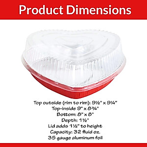 Handi-Foil Disposable Aluminum Heart Shaped Cake Pan with Clear Plastic Lid - 32 Ounces Oven Safe Aluminum Foil Pans, Baking Pans Perfect for Baking, Cooking, Preparing Food, 339P (Red & Silver, 5)