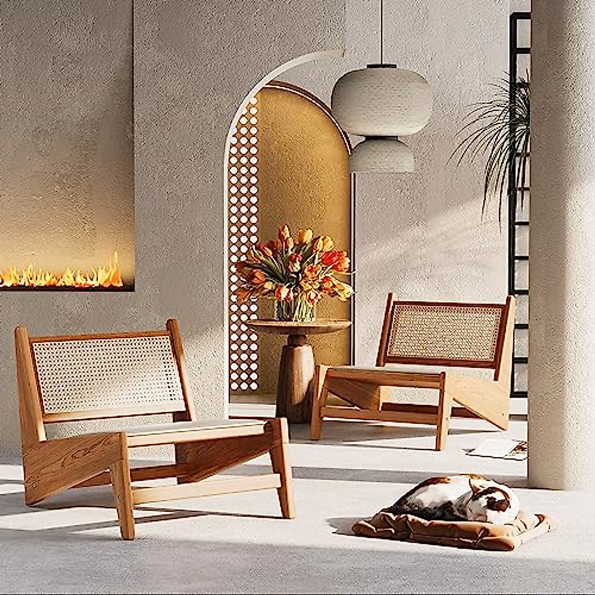 HAOBO Home Rattan Chair Mid Century Modern Accent Chair for Reading Living Room Home Bedroom