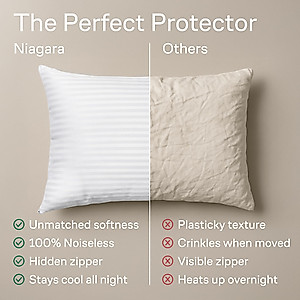 Niagara Sleep Solution 4Pack Pillow Protectors Standard 20x26 Inches Cotton Sateen Blend Tight Weave Size High Thread Count Zippered White Hotel Quality Non Noisy