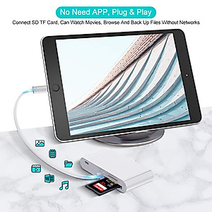 K-mate Compatible with iPhone/iPad to USB Adapter, 6 in 1 USB Camera to iPhone/ iPad Adapter with SD & TF Card Reader, Power Delivery, Compatible with iPhone/iPad/iPod and More USB Device White