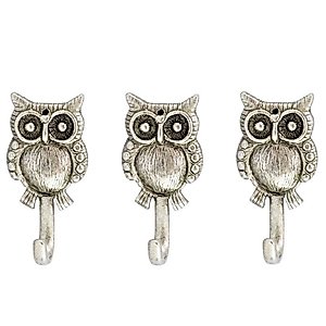 Small Owl Wall Hook, Set of 3, Silver HK-618AS