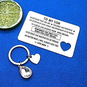 Engraved Wallet Insert Card for Son from Mom, Inspirational Gifts for Son, Son Wallet Card Gifts, Stainless Steel Son Birthday Card, Graduation Gifts Christmas Deployment Gifts for Son