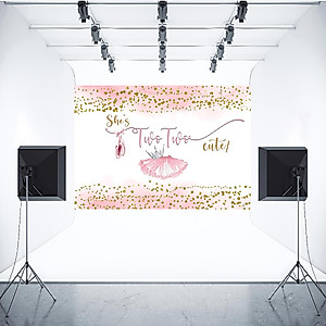 Aperturee 7x5ft 2nd Birthday Backdrop Two Cute for Girls Golden Dots Blush Pink Glitter Ballet Shoes Tutu Crown Photography Background Princess Bday Party Decorations Banner Photo Booth Props