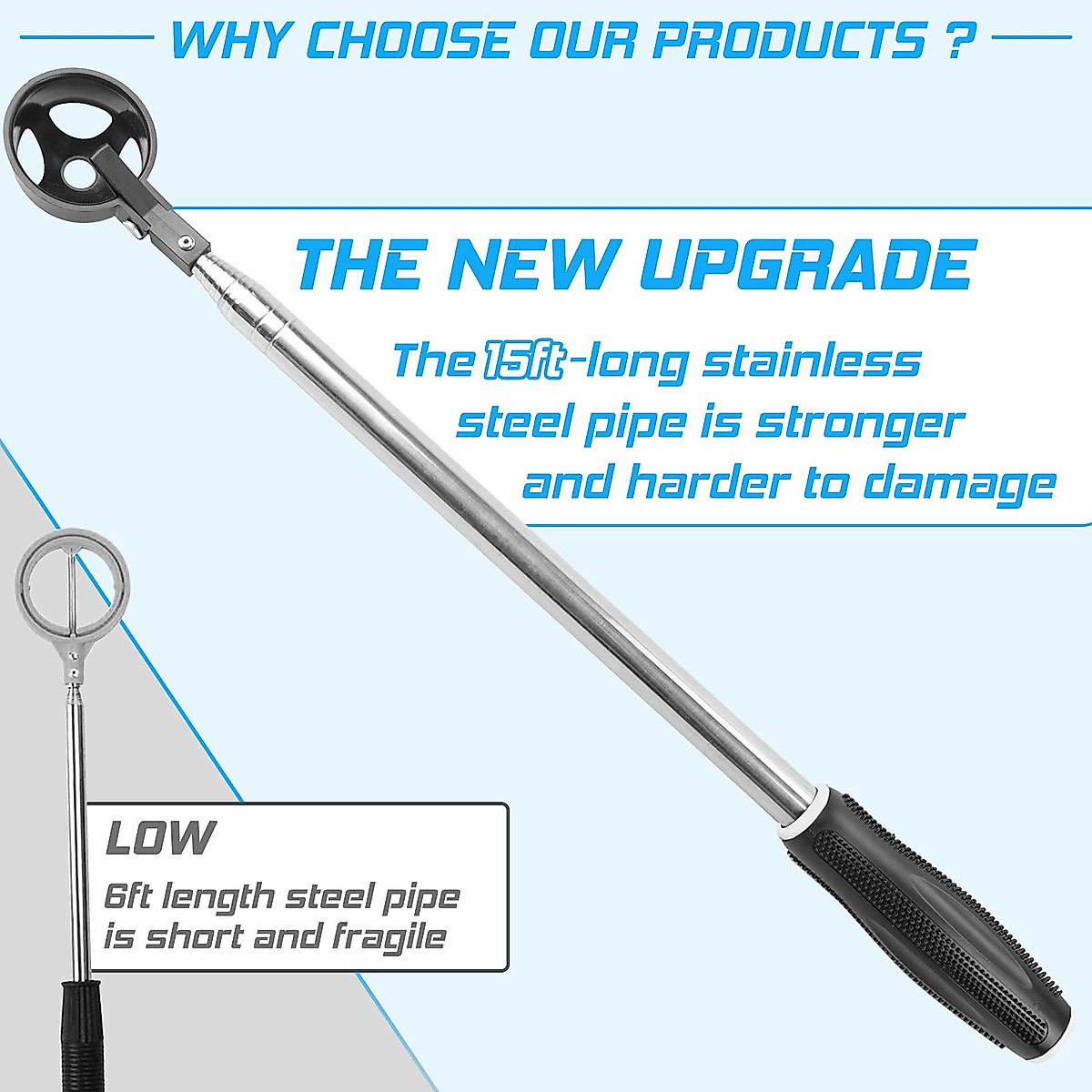 Golf Ball Retriever, Golf Ball Retriever Telescopic for Water with Automatic Locking Scoop, Ball Retriever Tool Golf with Grabber Tool, Golf Accessories Golf Gift for Men (Black and Orange, 15ft)